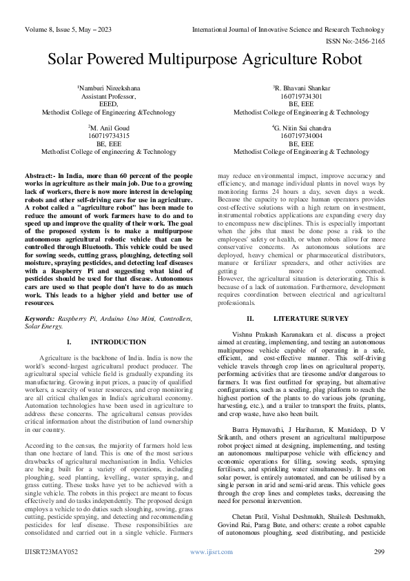 (PDF) Solar Powered Multipurpose Agriculture Robot