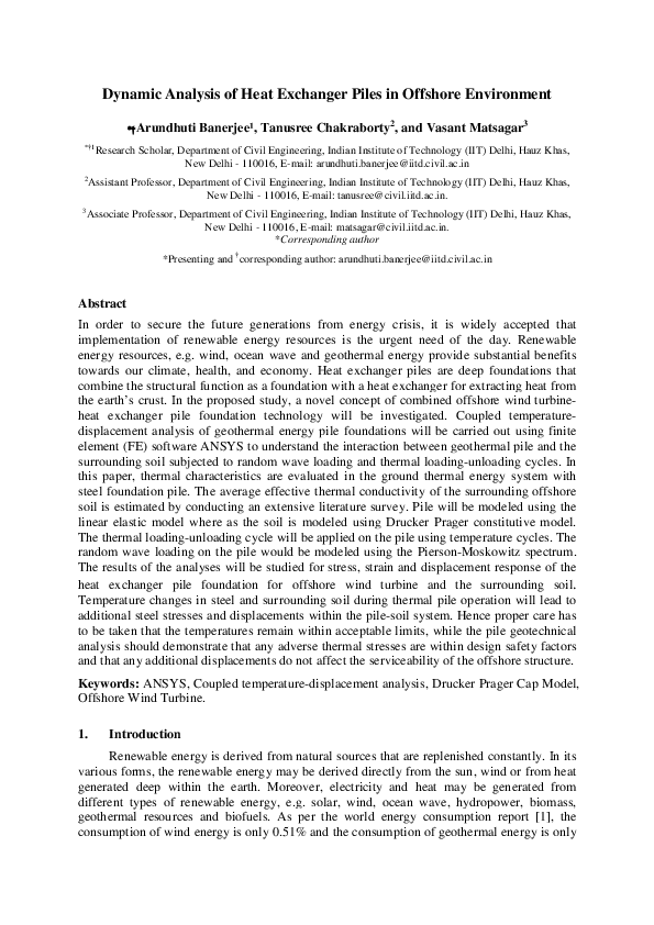 (PDF) Dynamic Analysis of Heat Exchanger Piles in Offshore Environment
