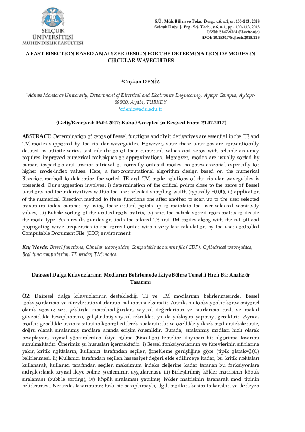 (PDF) A FAST BISECTION BASED ANALYZER DESIGN FOR THE DETERMINATION OF MODES IN CIRCULAR WAVEGUIDES