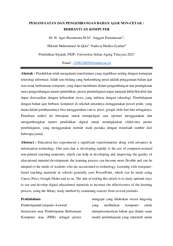 (PDF) PEMANFAATAN DAN PENGEMBANGAN BAHAN AJAR NON-CETAK : BERBANTUAN KOMPUTER