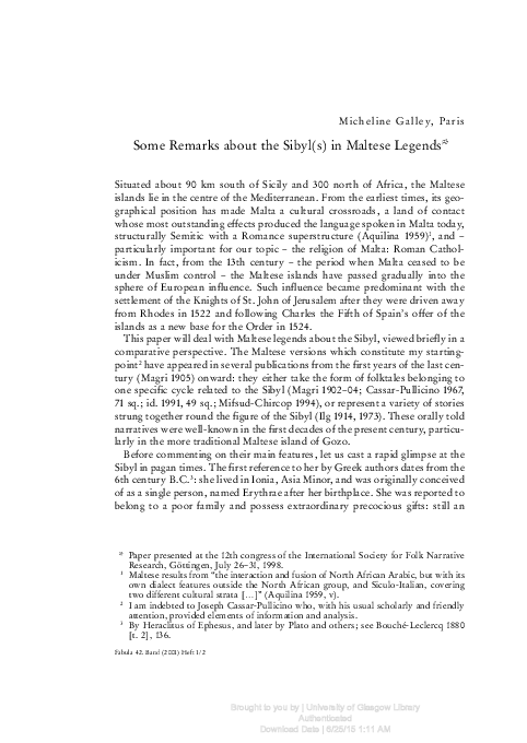 (PDF) Some Remarks about the Sibyl(s) in Maltese Legends