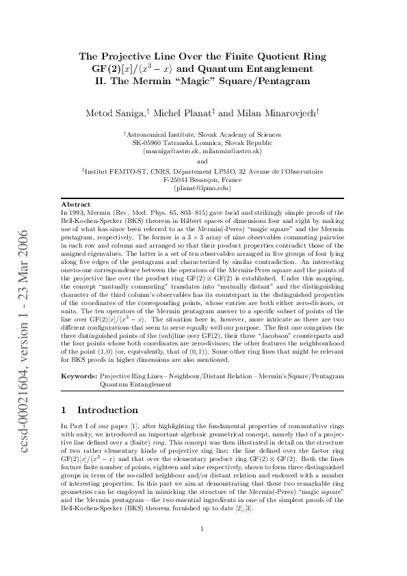 (PDF) The Projective Line Over the Finite Quotient Ring GF(2)[$x ...
