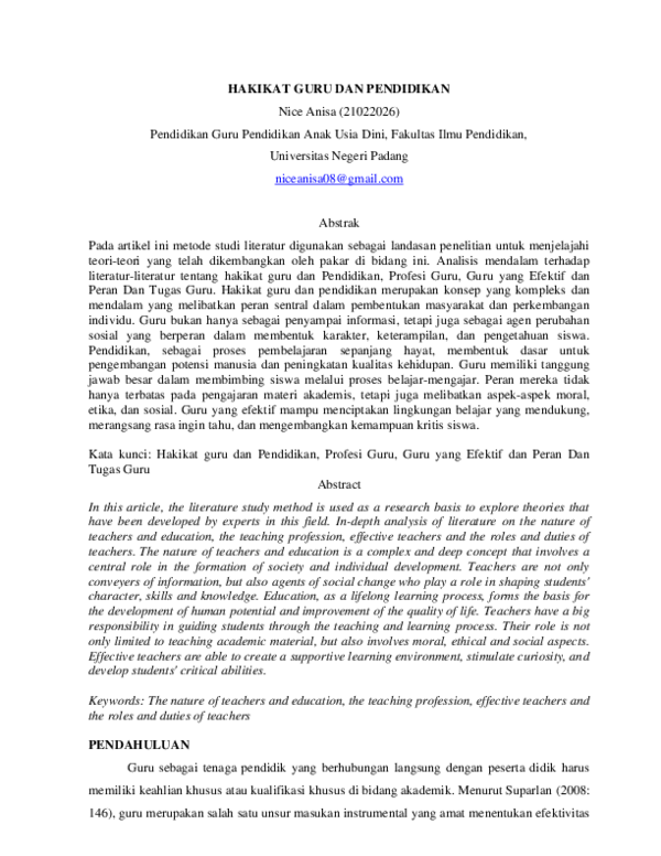 (PDF) HAKIKAT GURU DAN PENDIDIKAN