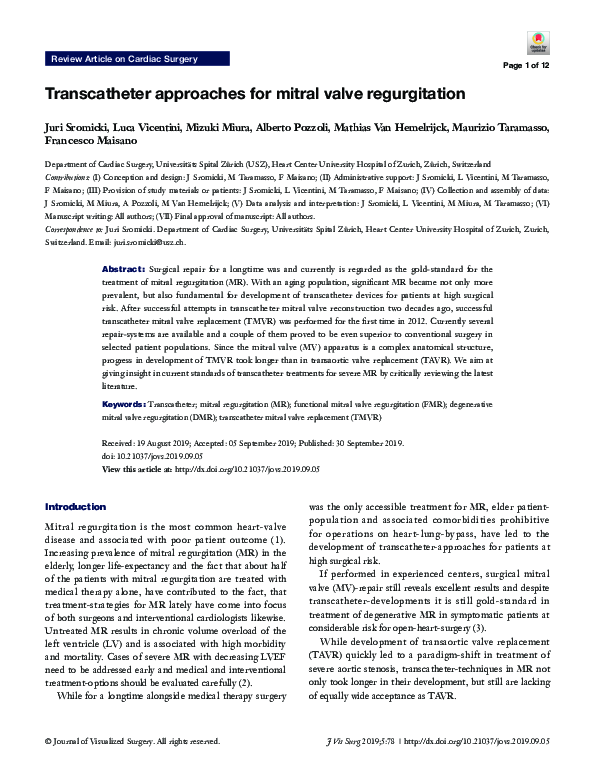 (PDF) Transcatheter approaches for mitral valve regurgitation | Luca ...