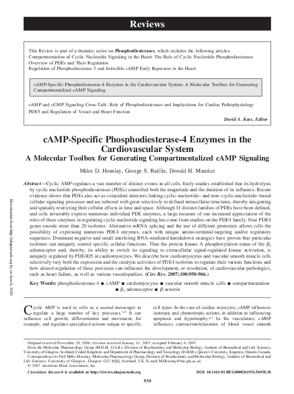 (PDF) cAMP-Specific Phosphodiesterase-4 Enzymes in the Cardiovascular ...