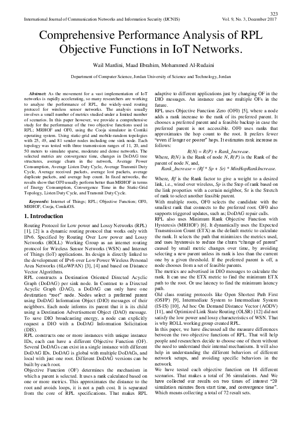 (PDF) Comprehensive Performance Analysis of RPL Objective Functions in ...