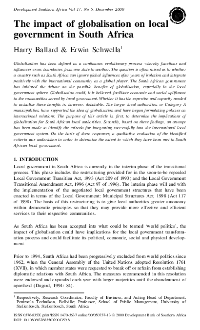 (PDF) The impact of globalisation on local government in South Africa