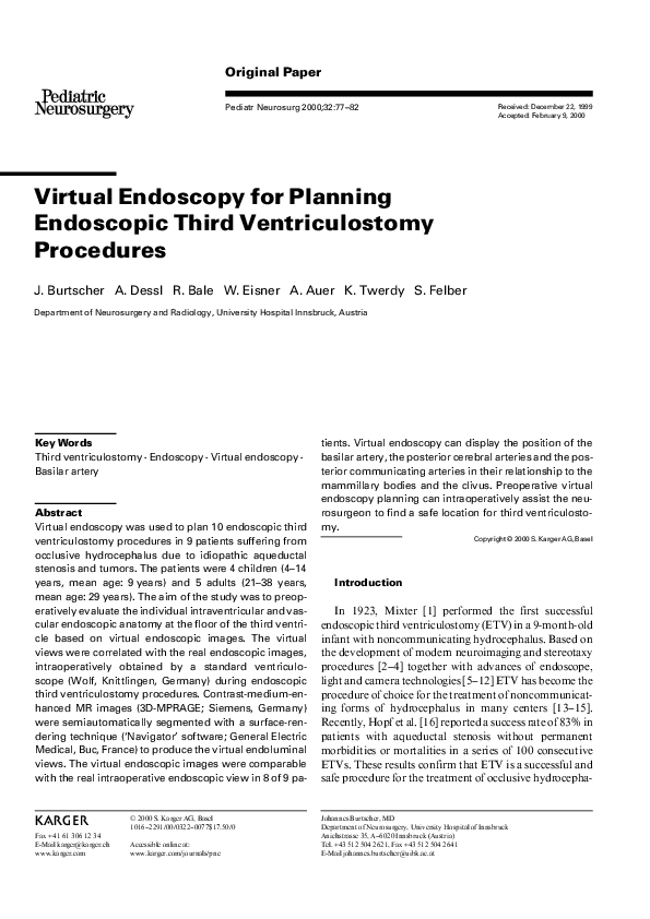 (PDF) Virtual Endoscopy for Planning Endoscopic Third Ventriculostomy ...