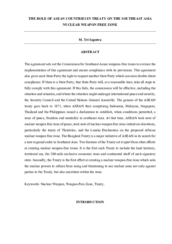 (PDF) THE ROLE OF ASEAN COUNTRIES IN TREATY ON THE SOUTHEAST ASIA ...