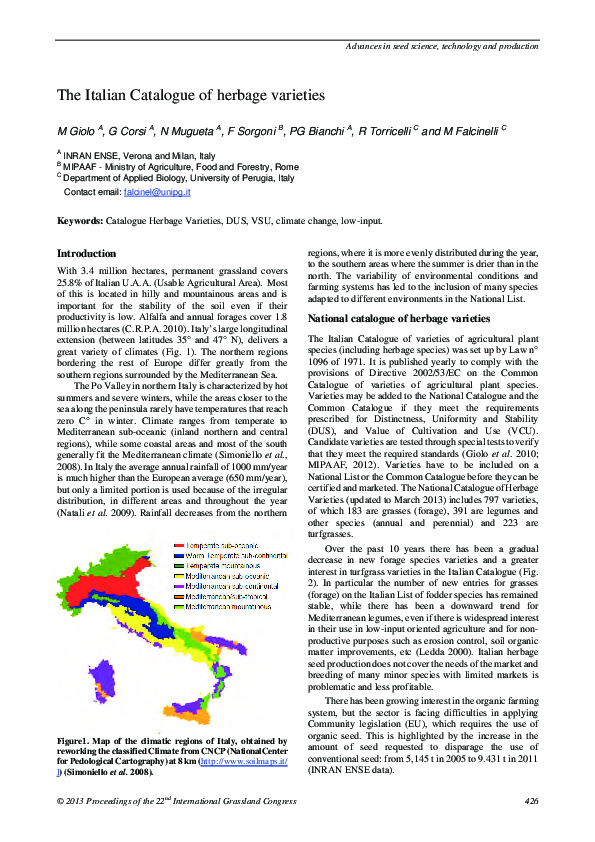 (PDF) The Italian Catalogue of Herbage Varieties