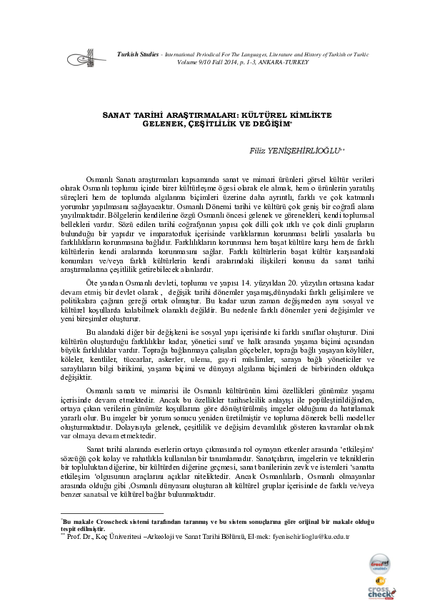 (PDF) Sanat Tarihi Araştırmaları: Kültürel Kimlikte Gelenek,Çeşitlilik ...
