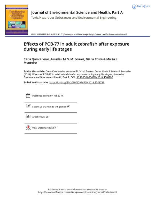 (PDF) Effects of PCB-77 in adult zebrafish after exposure during early ...