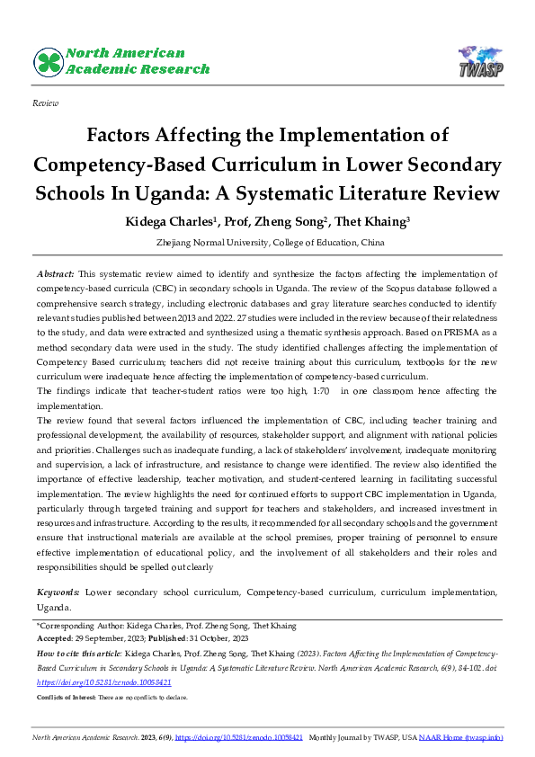 (PDF) Factors Affecting the Implementation of Competency-Based Curriculum in Lower Secondary ...