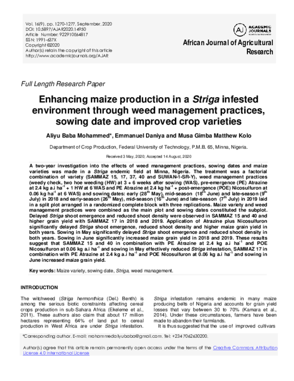 (PDF) Enhancing maize production in a Striga infested environment ...