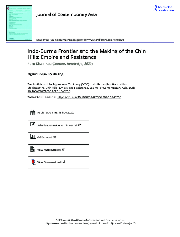 (PDF) Indo-Burma Frontier and the Making of the Chin Hills: Empire and ...