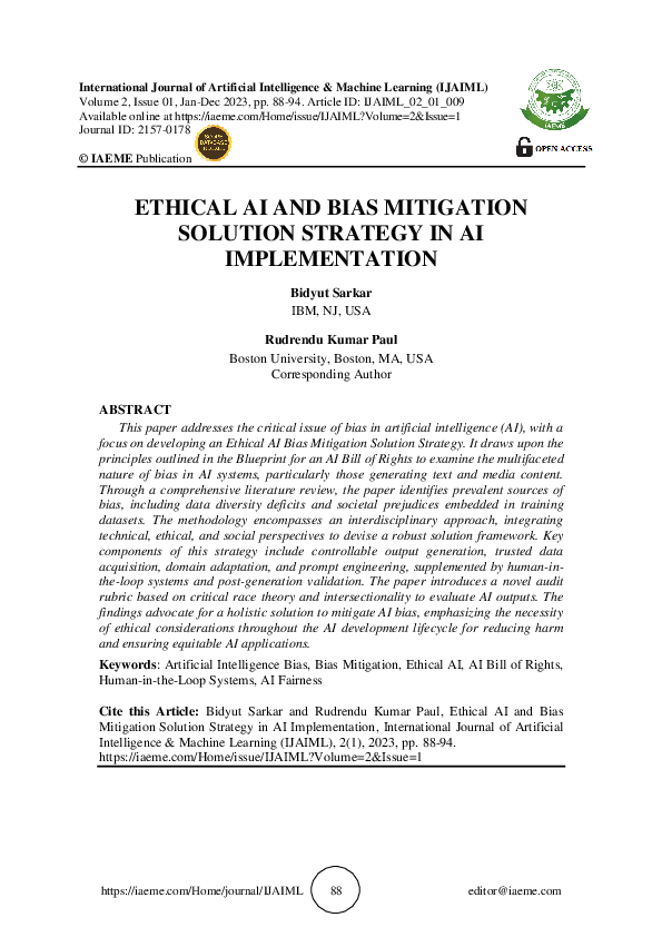 (PDF) ETHICAL AI AND BIAS MITIGATION SOLUTION STRATEGY IN AI IMPLEMENTATION