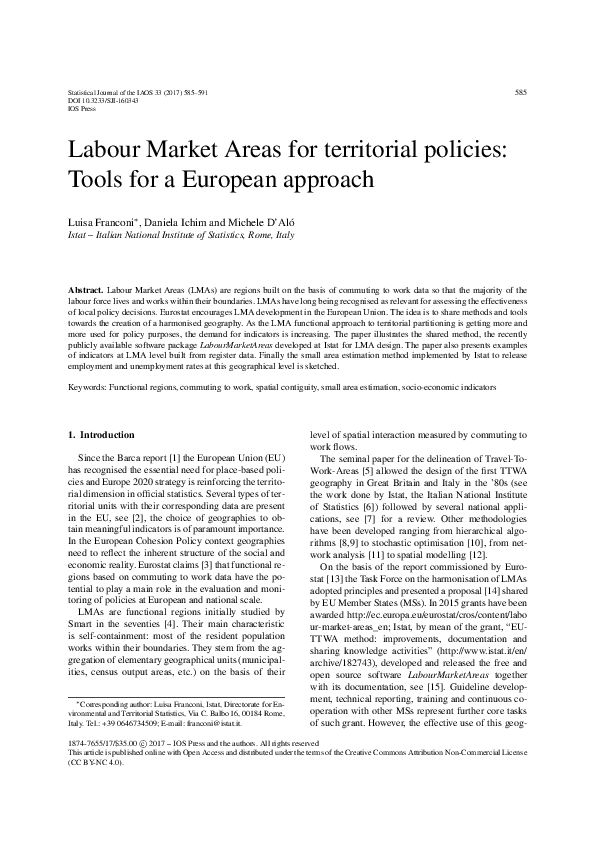 (PDF) Labour Market Areas for territorial policies: Tools for a ...