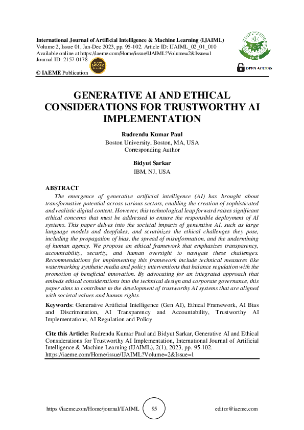 (PDF) GENERATIVE AI AND ETHICAL CONSIDERATIONS FOR TRUSTWORTHY AI IMPLEMENTATION