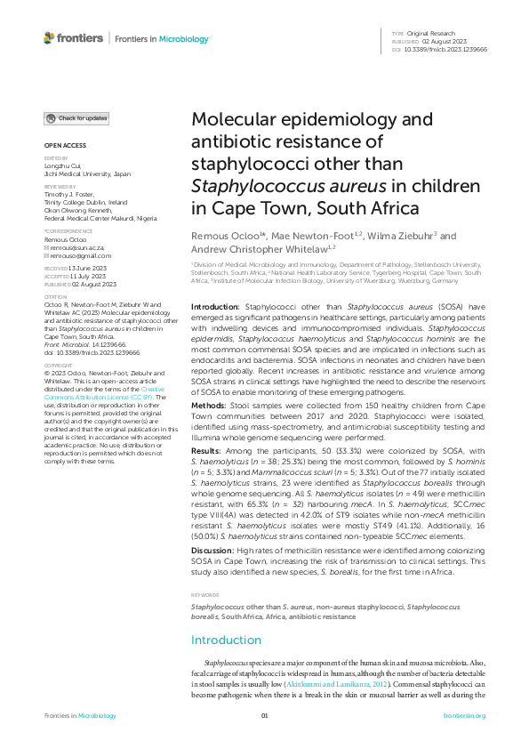(PDF) Molecular epidemiology and antibiotic resistance of staphylococci other than ...