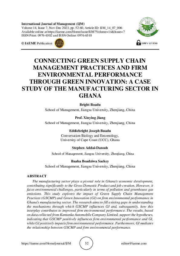 (PDF) CONNECTING GREEN SUPPLY CHAIN MANAGEMENT PRACTICES AND FIRM ENVIRONMENTAL PERFORMANCE ...
