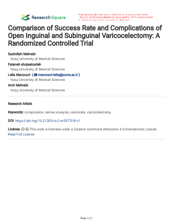 (PDF) Comparison of Success Rate and Complications of Open Inguinal and ...