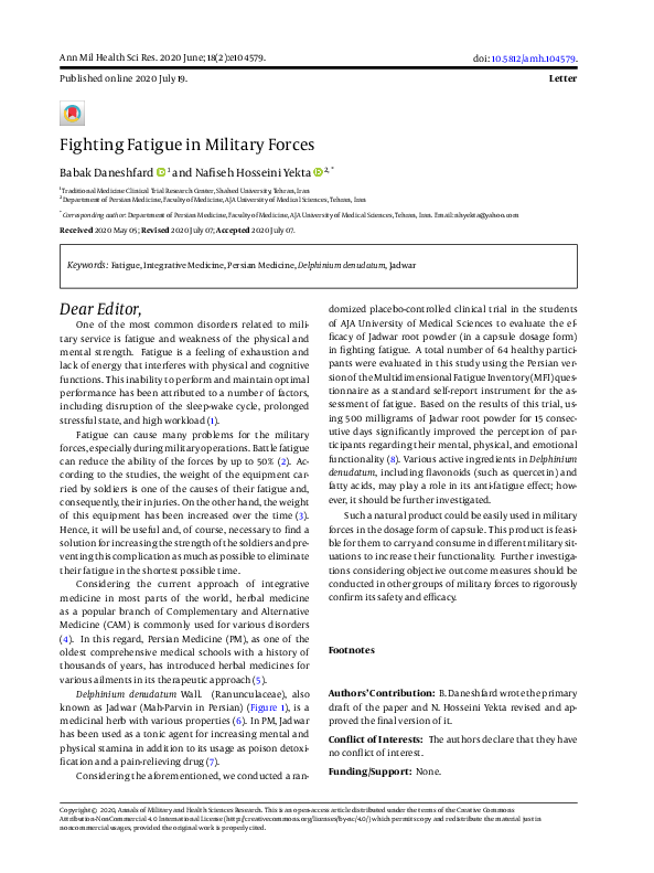 (PDF) Fighting Fatigue in Military Forces