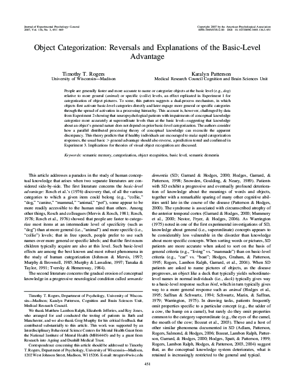 Pdf Object Categorization Reversals And Explanations Of The Basic