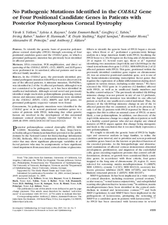 (PDF) No Pathogenic Mutations Identified in the COL8A2 Gene in French ...