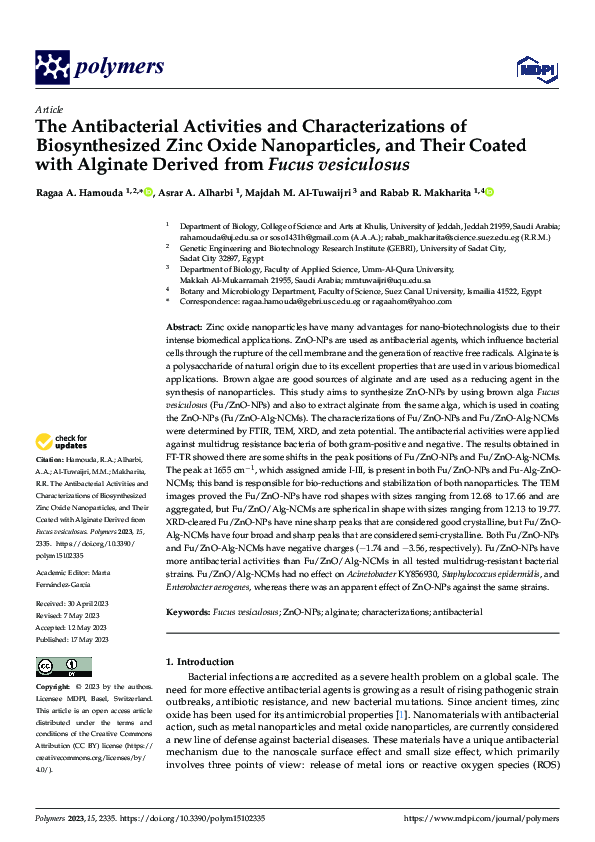 (PDF) The Antibacterial Activities and Characterizations of Biosynthesized Zinc Oxide ...