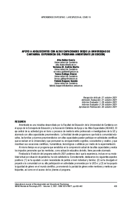 (PDF) Apoyo a adolescentes con altas capacidades desde la Universidad ...