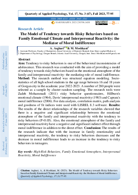 (PDF) The Model of Tendency towards Risky Behaviors based on Family ... (PDF) The Model of Tendency towards Risky Behaviors based on Family ...