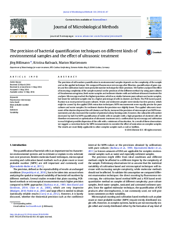 (PDF) The precision of bacterial quantification techniques on different kinds of environmental ...