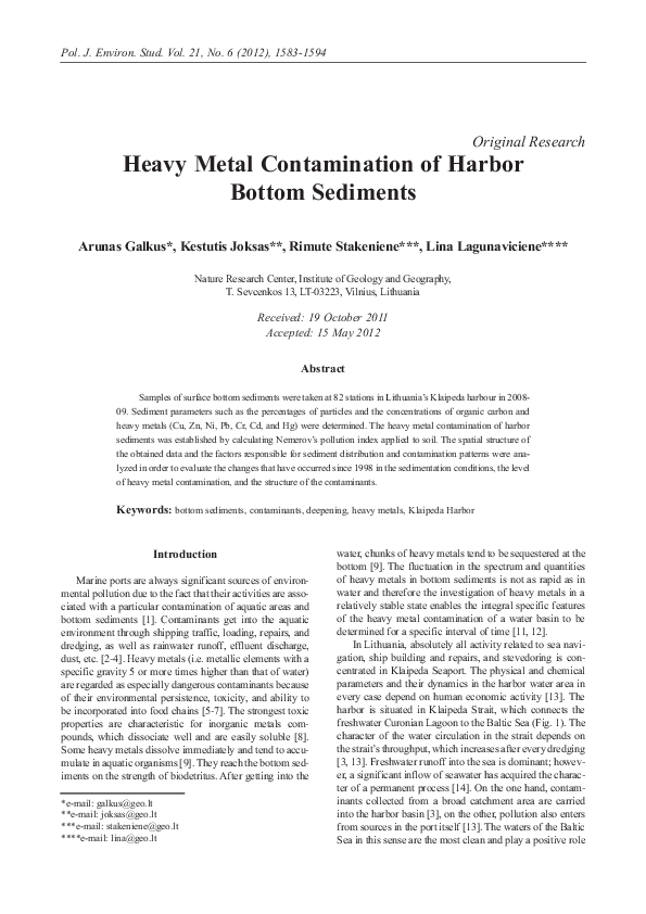 (PDF) Heavy Metal Contamination of Harbor Bottom Sediments