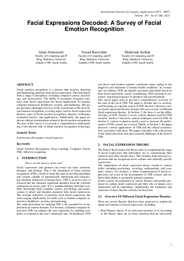 (PDF) Facial Expressions Decoded: A Survey of Facial Emotion Recognition
