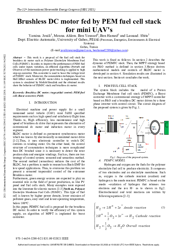 (PDF) Brushless DC motor fed by PEM fuel cell stack for mini UAV's