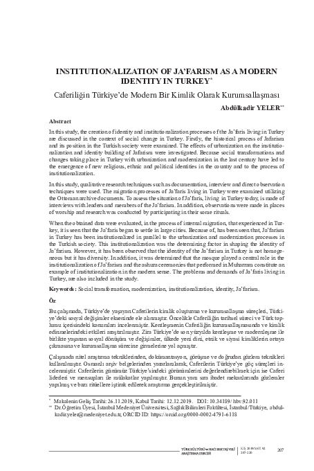 (PDF) Institutionalization of Ja’Farism as a Modern Identity in Turkey