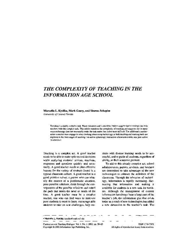 (PDF) The Complexity of Teaching in the Information Age