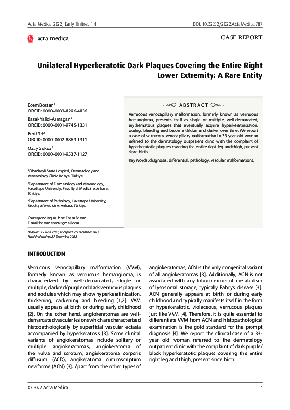(PDF) Unilateral Hyperkeratotic Dark Plaques Covering the Entire Right ...