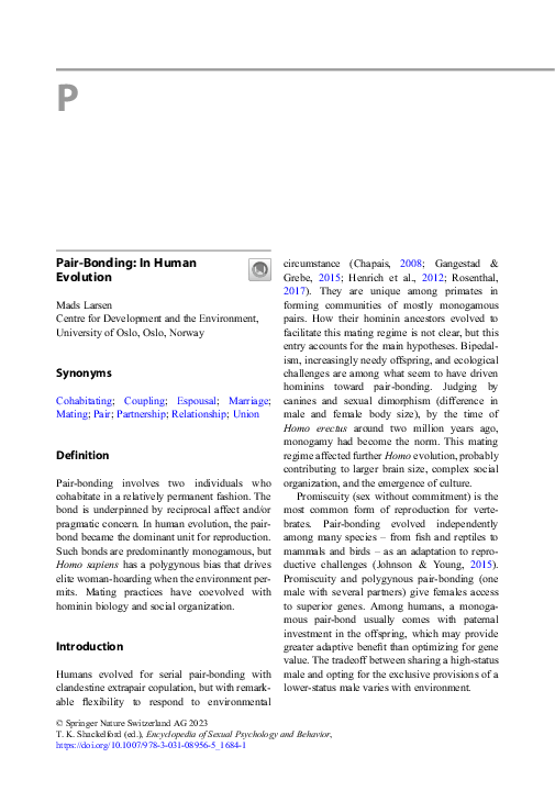 (PDF) Pair-Bonding: In Human Evolution