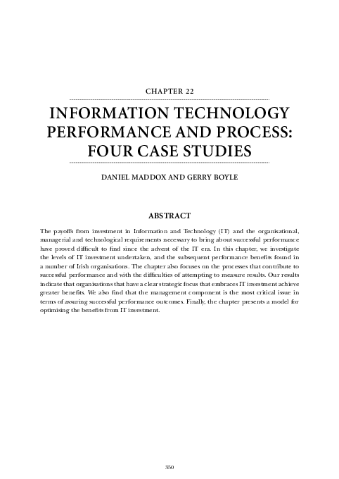 (PDF) INFORmATION TECHNOLOgY PERFORmANCE AND PROCESS : FOUR CASE STUDIES