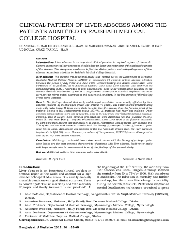 (PDF) Clinical Pattern of Liver Abscess among the Patients Admitted in ...