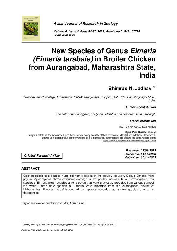 (PDF) New Species of Genus Eimeria (Eimeria tarabaie) in Broiler ...