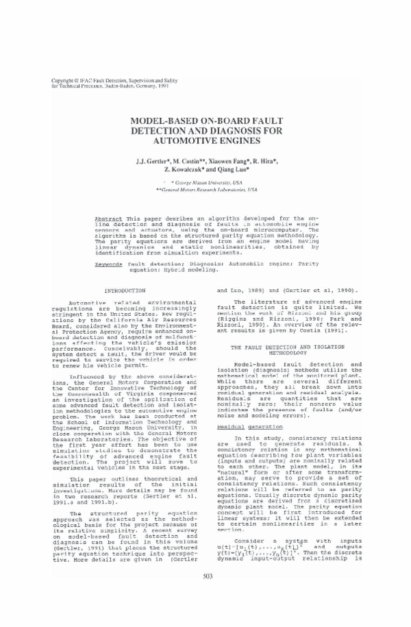Pdf Model Based On Board Fault Detection And Diagnosis For Automotive Engines