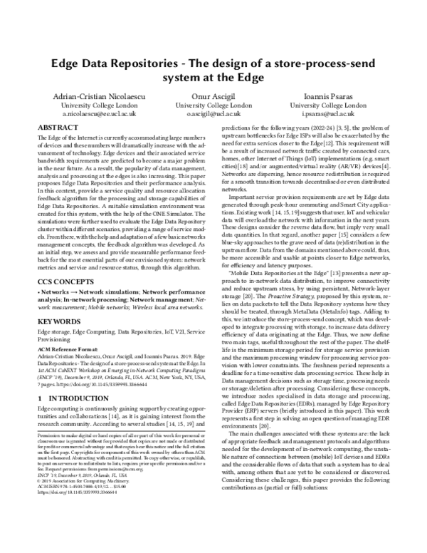 (PDF) Edge Data Repositories - The design of a store-process-send system at the Edge