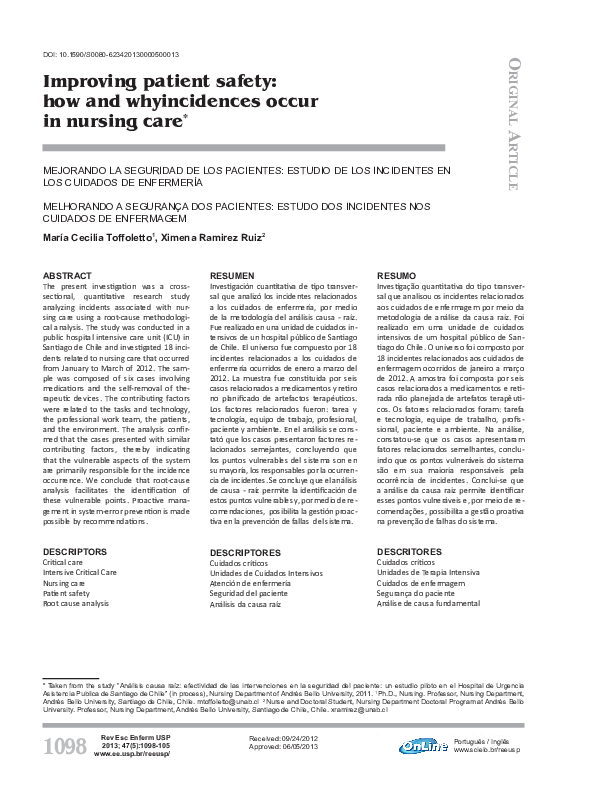 (PDF) DESCRIPTORS Critical care Intensive Critical Care Nursing care Patient safety Root cause ...