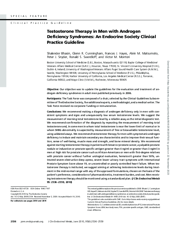(PDF) Testosterone therapy in men with androgen deficiency syndromes ...