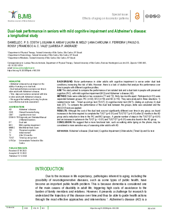 (PDF) Dual-task performance in seniors with mild cognitive impairment and Alzheimer’s disease: a ...