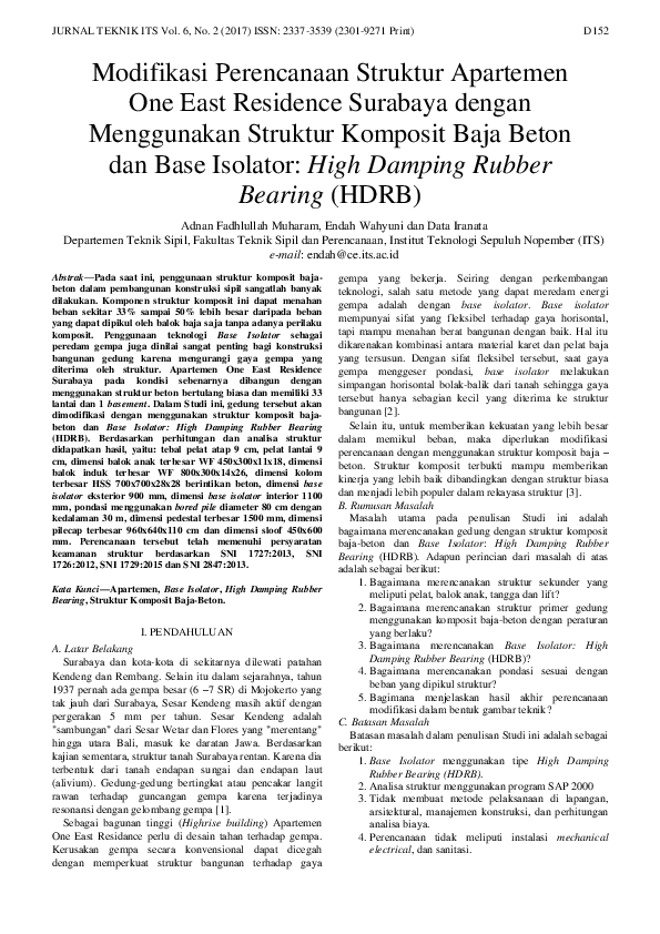 (PDF) Modifikasi Perencanaan Struktur Apartemen One East Residence Surabaya dengan Struktur ...