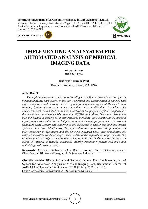 (PDF) IMPLEMENTING AN AI SYSTEM FOR AUTOMATED ANALYSIS OF MEDICAL IMAGING DATA