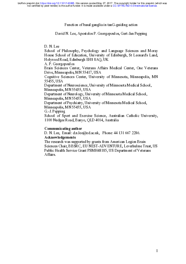 (PDF) Function of basal ganglia in tauG-guiding action | Gert-Jan ...